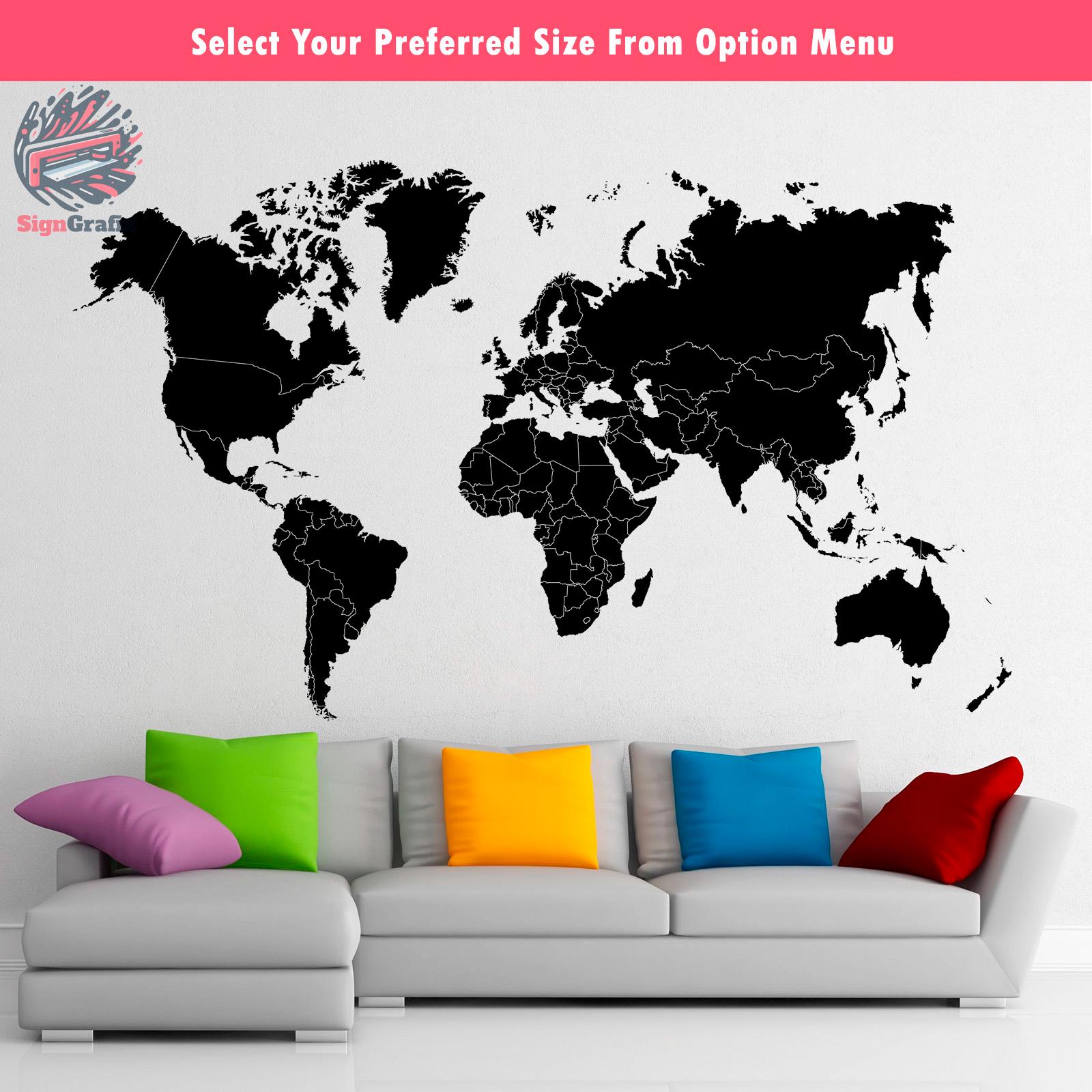 World Map Vinyl Wall Decal: Educational Office Decor - Etsy