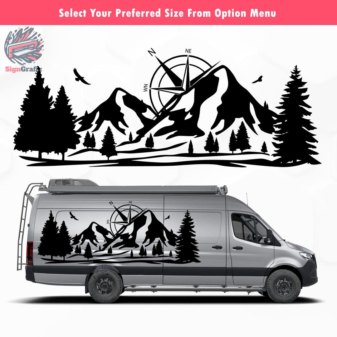 Mountain Forest Compass Vinyl Decal: Adventure Car, RV, Camper Sticker ...