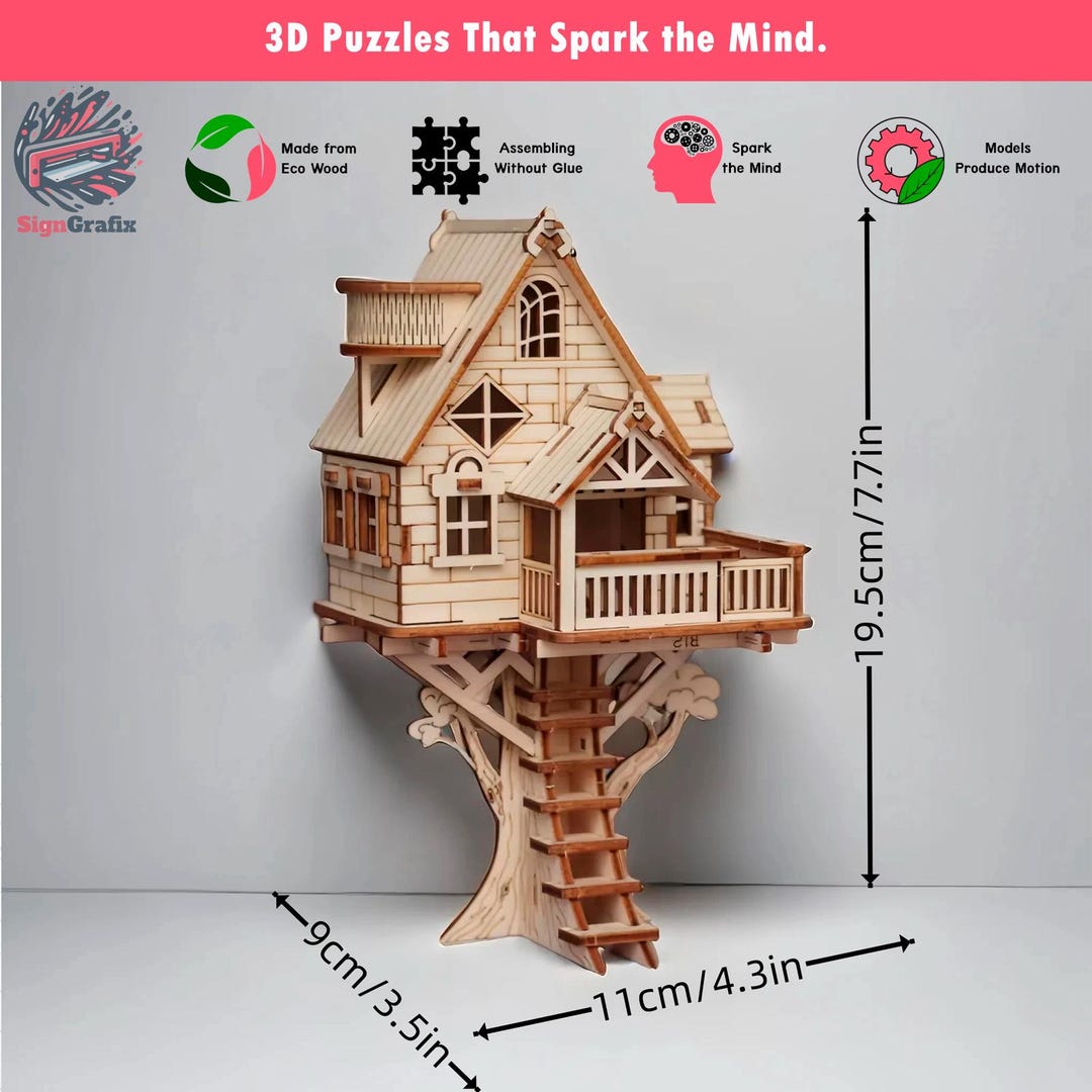 DIY Wooden Tree House Puzzle: Miniature Model Kit, Creative Assembly ...