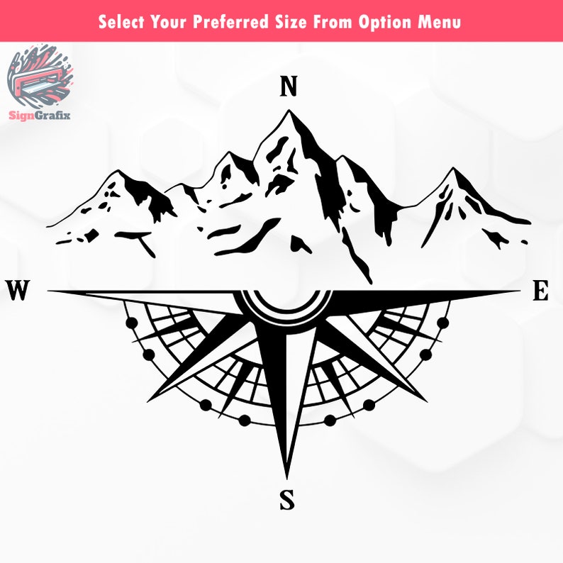Compass Vinyl Decal Mountain Illustration Compass Vinyl Decal for RV ...