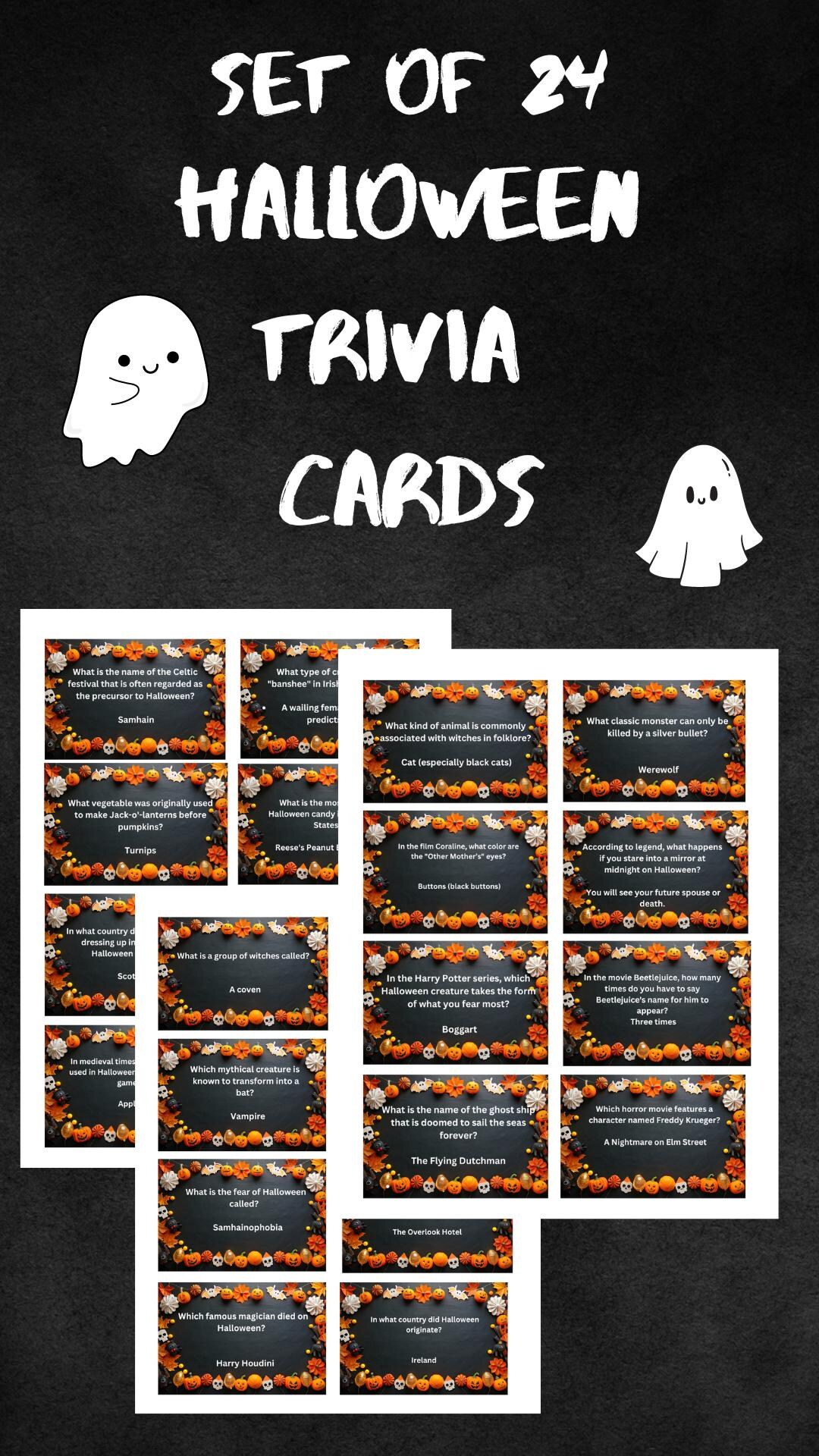Printable Halloween Trivia Cards Medium Difficulty Fun Halloween Party ...