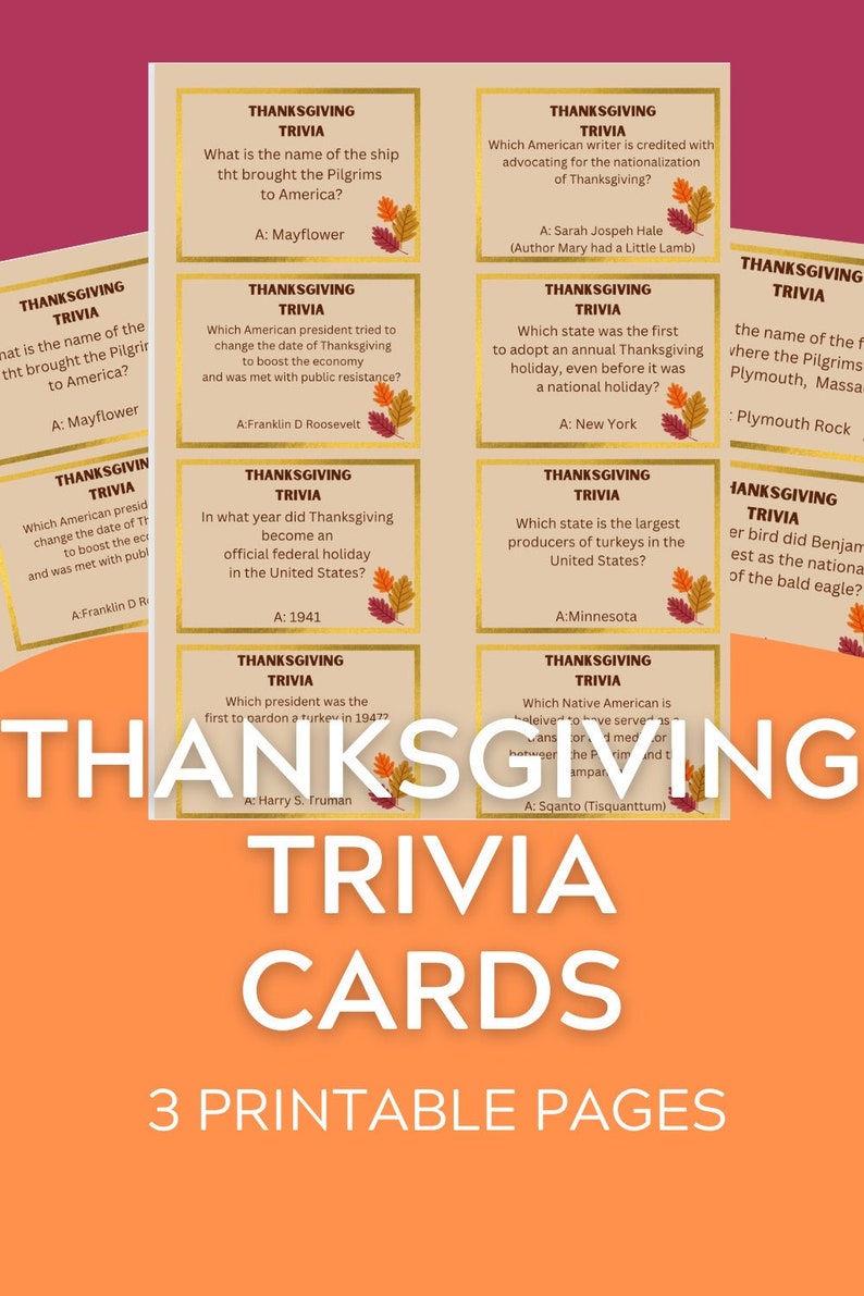 Printable Thanksgiving Trivia Cards Fun and Festive Holiday Game - Etsy