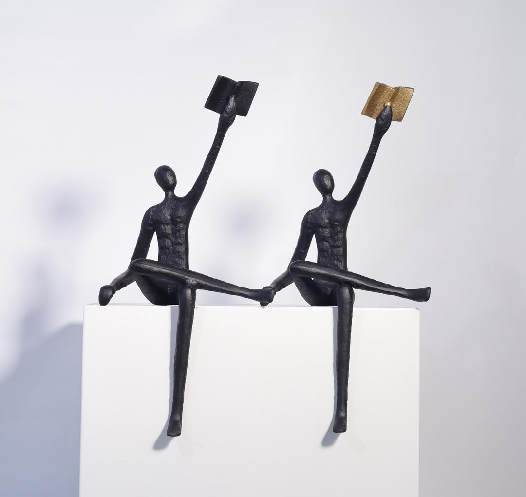 Seated Aluminum Sculpture With Book in Hand Modern Shelf Sculpture for ...