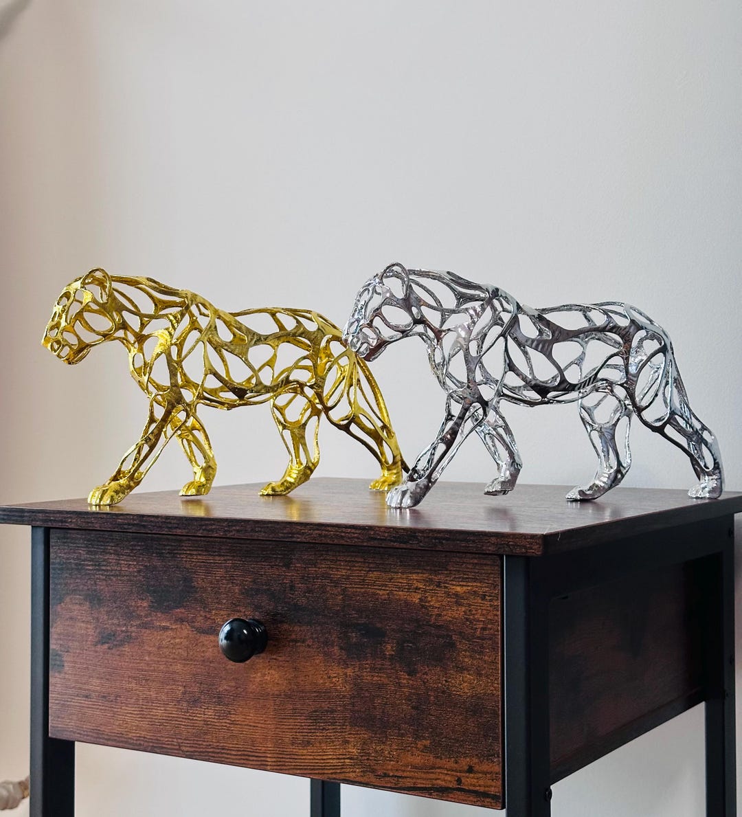 Modern Jungle Tiger Metal Sculpture in Gold & Silver – Elegant Home ...