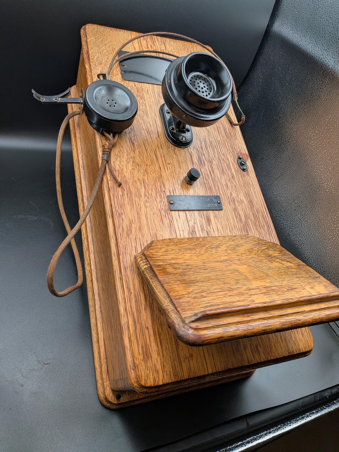 Antique Crank Wall Mount Oak Party Line Telephone by Leich Electric Co ...