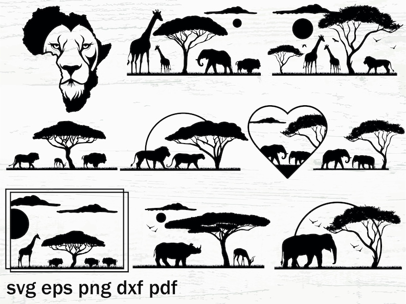 Safari Animal SVG Elephant Svg, Giraffe Svg Safari Clipart Birds Flying ...