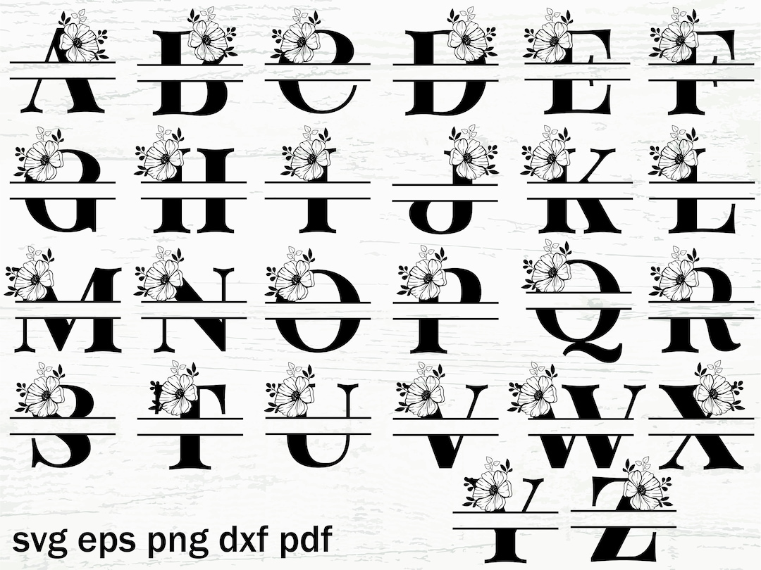 Flower Split Monogram Alphabet SVG, Split Monogram Frame Alphabet, Last ...