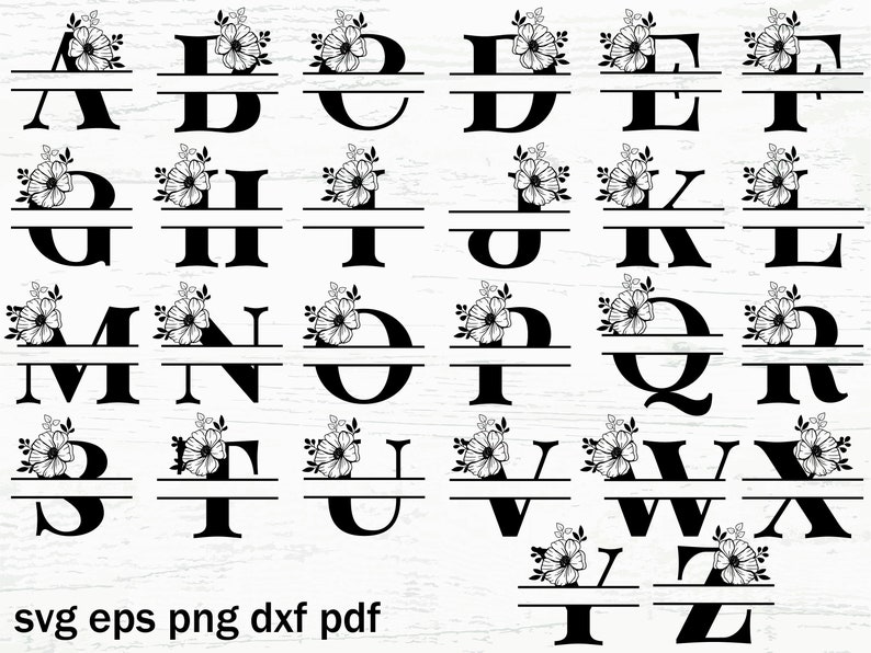 Flower Split Monogram Alphabet SVG, Split Monogram Frame Alphabet, Last ...