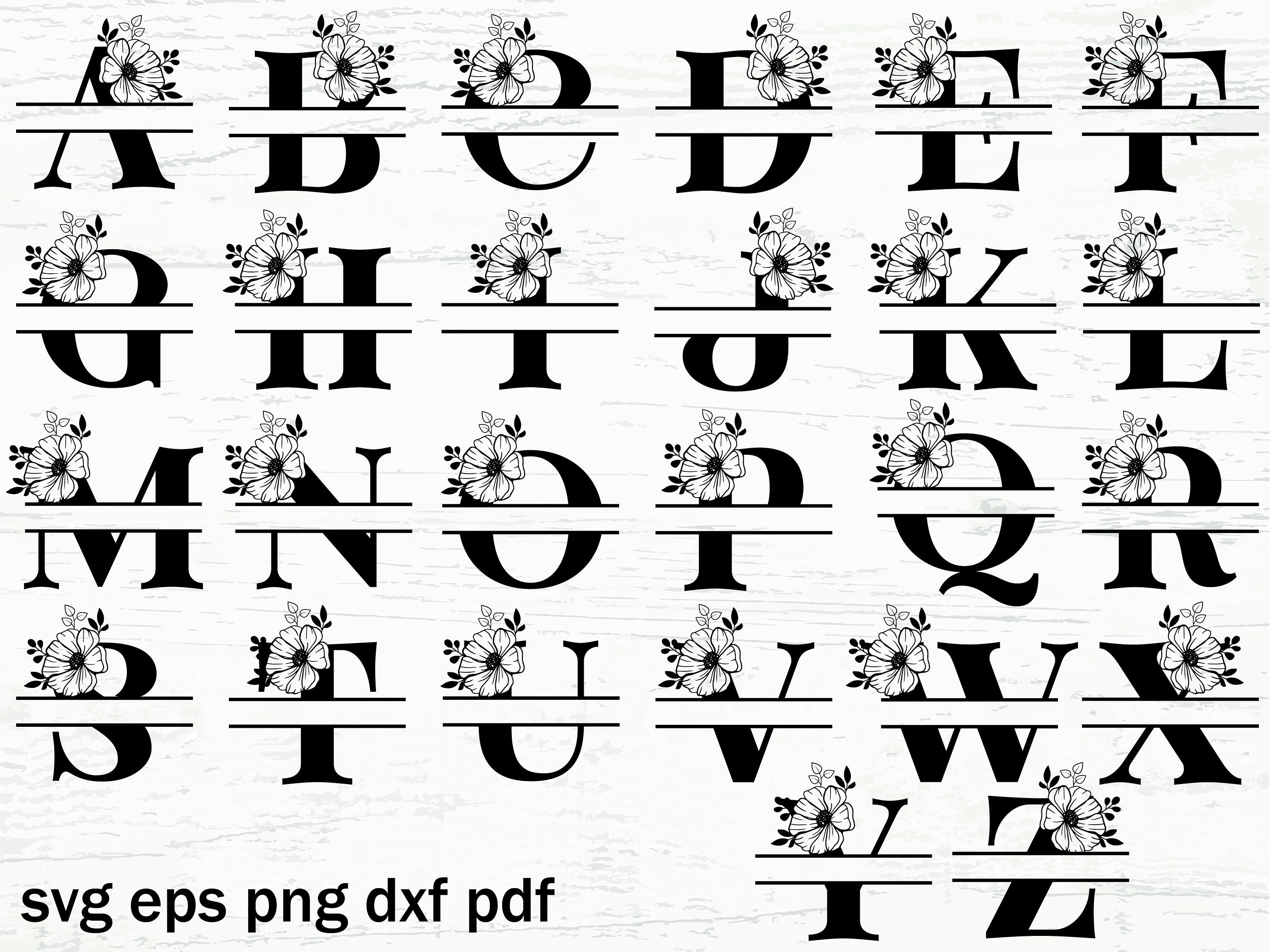 Flower Split Monogram Alphabet SVG, Split Monogram Frame Alphabet, Last ...