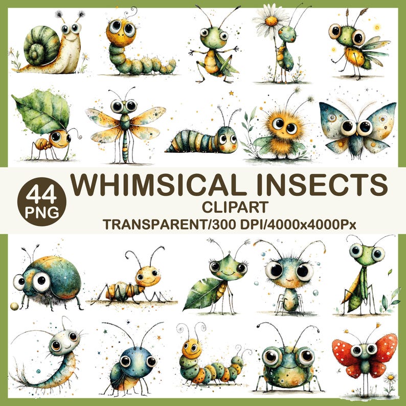 Watercolor Insects Clipart | 44 Whimsical Bug Illustrations (PNG ...