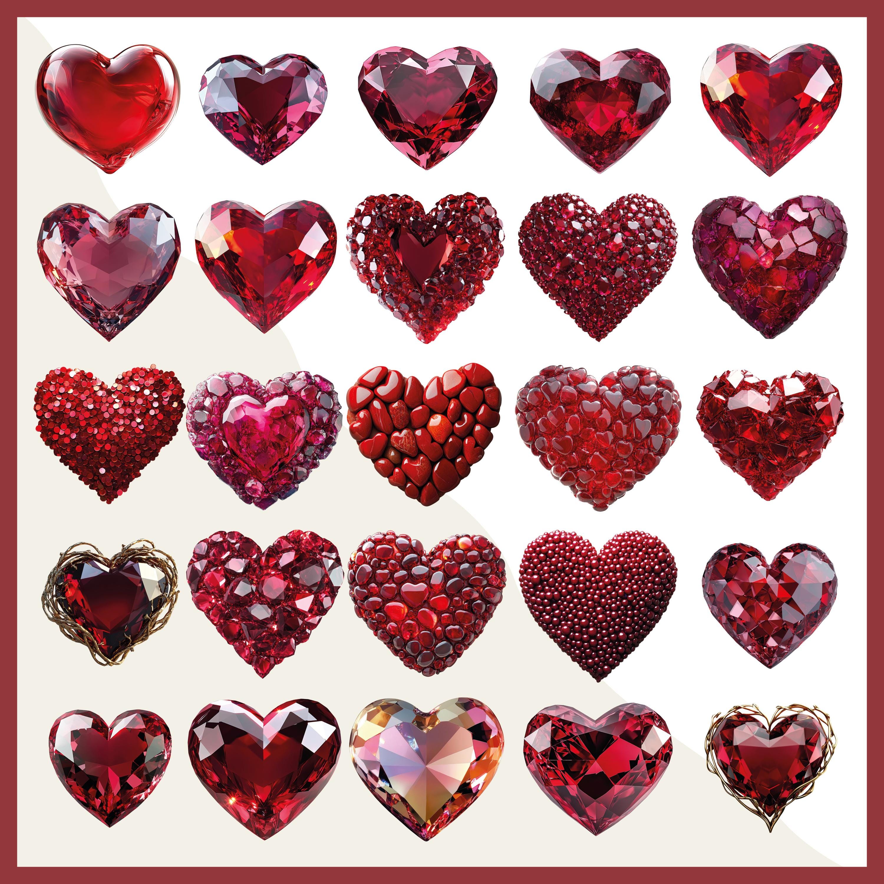 Red Hearts Clipart Bundle, Floral Watercolor Heart Stickers (201 PNG ...