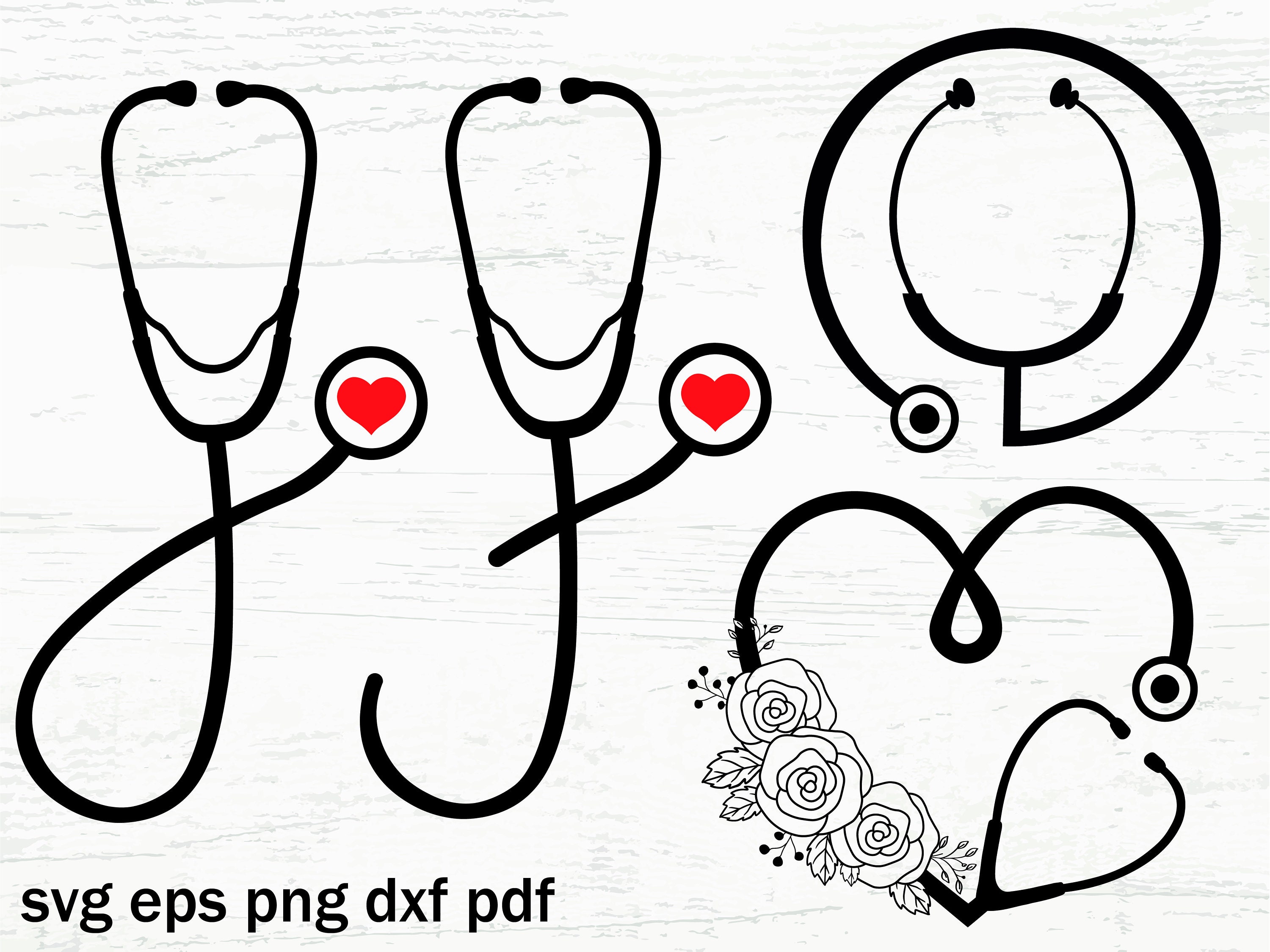 Stethoscope Split Monogram SVG: Floral Heartbeat Nurse Designs (digital ...