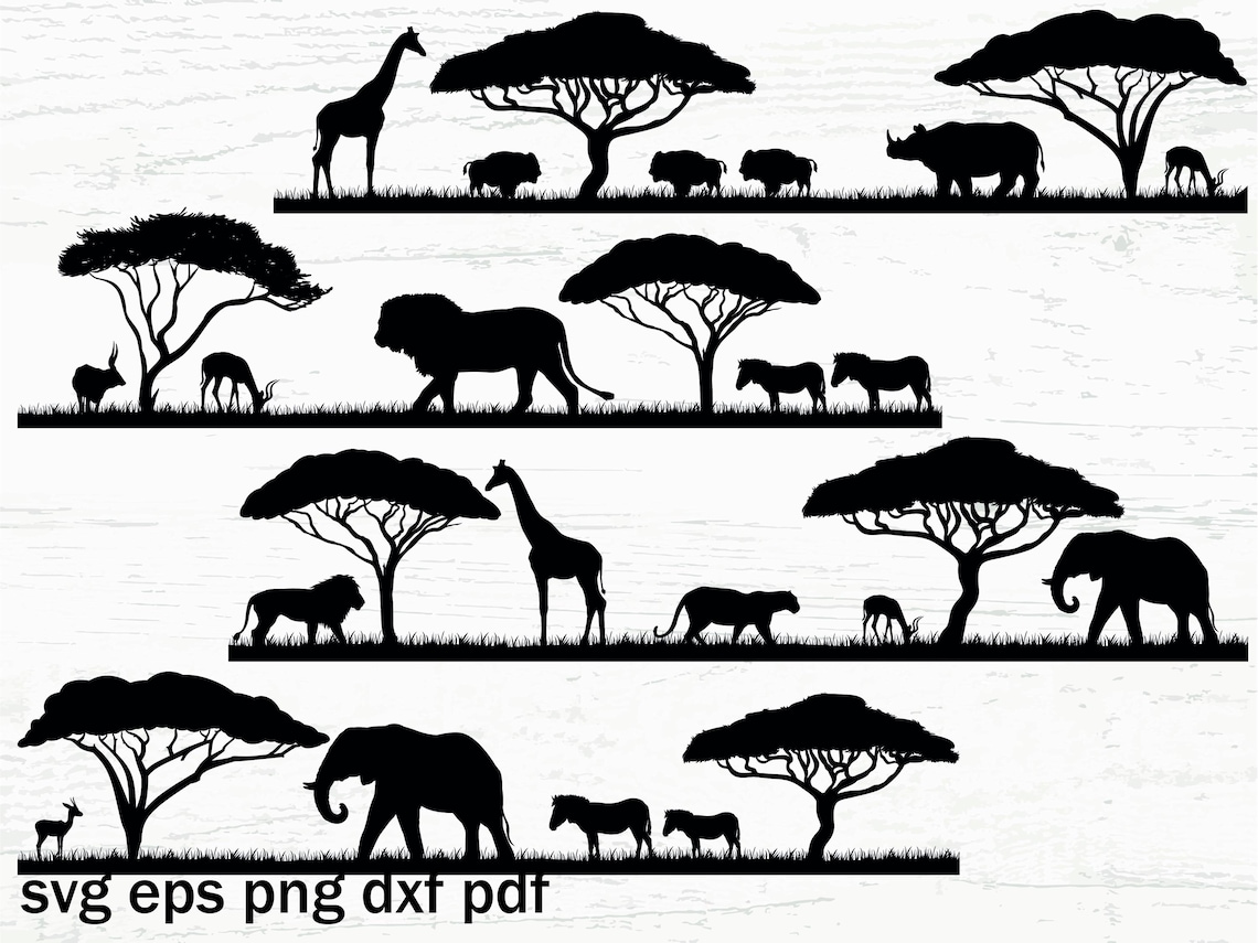 Safari Animal SVG Elephant Svg, Giraffe Svg Safari Clipart Birds Flying ...