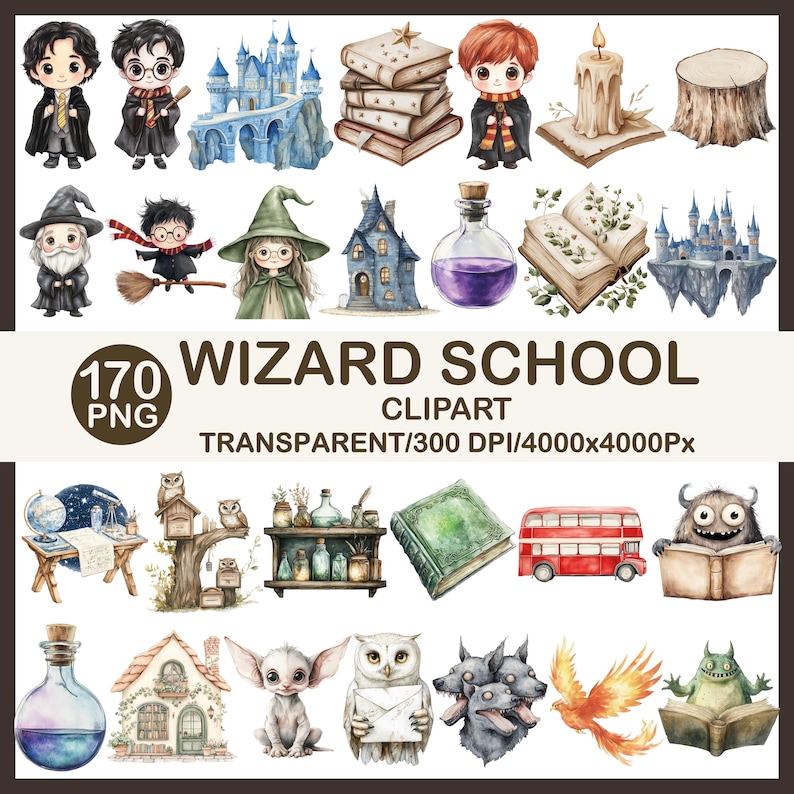 Wizard School Clipart Bundle | Magic Fantasy PNG Graphics (digital ...