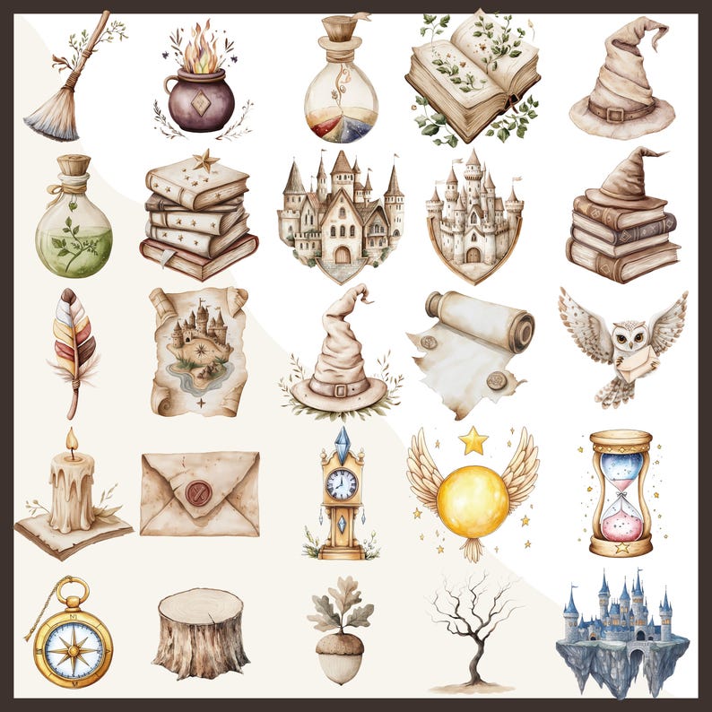 Wizard School Clipart Bundle | Magic Fantasy PNG Graphics (digital ...