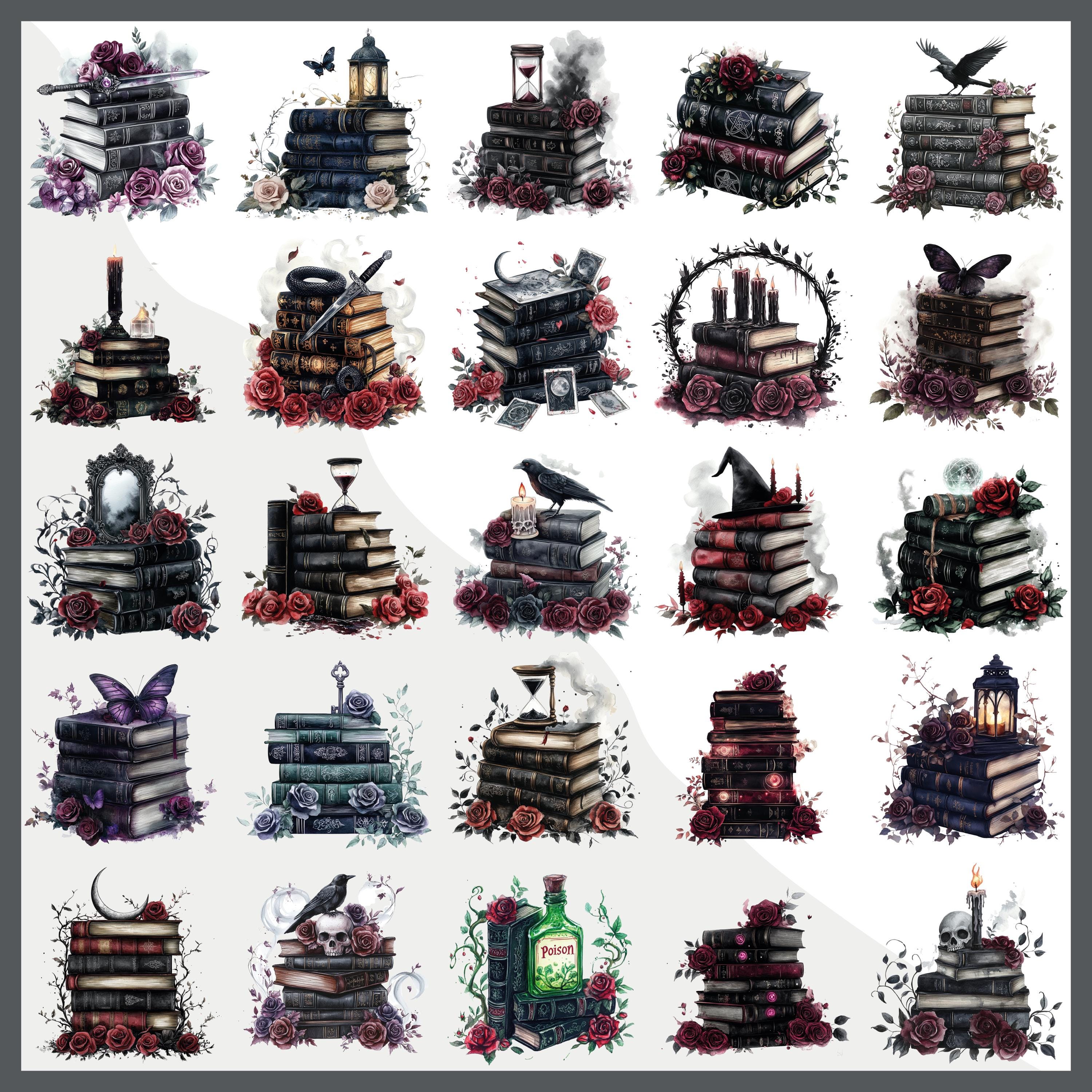Gothic Book Stack Clipart | Moody Witch Library Pngs (digital Download ...