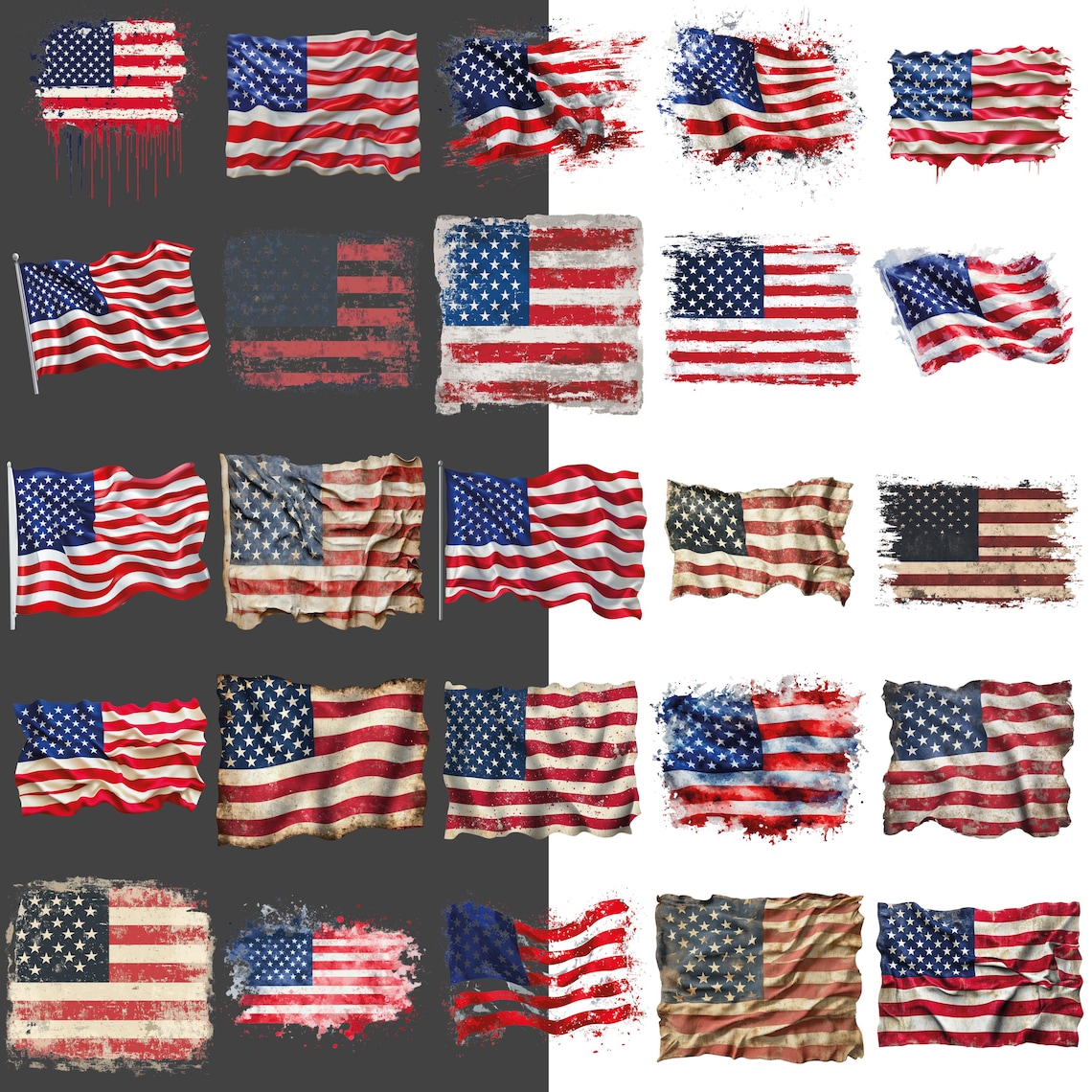 American Flag Clipart Bundle: 80 Patriotic PNG Designs (commercial Use ...