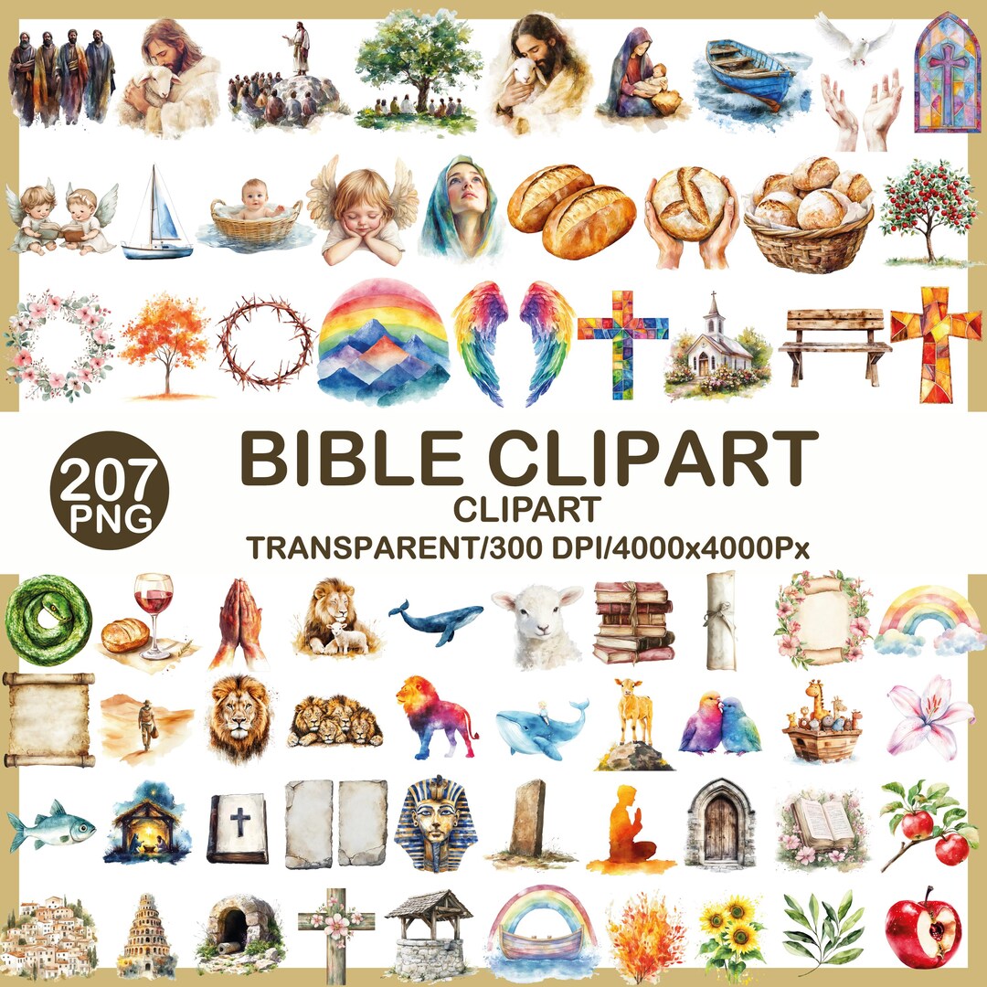Bible Clipart Bundle, Watercolor Jesus Art, Christian Faith Graphics ...