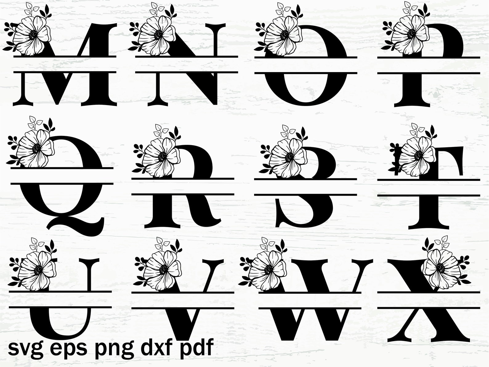 Flower Split Monogram Alphabet SVG, Split Monogram Frame Alphabet, Last ...