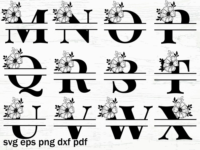 Flower Split Monogram Alphabet SVG, Split Monogram Frame Alphabet, Last ...
