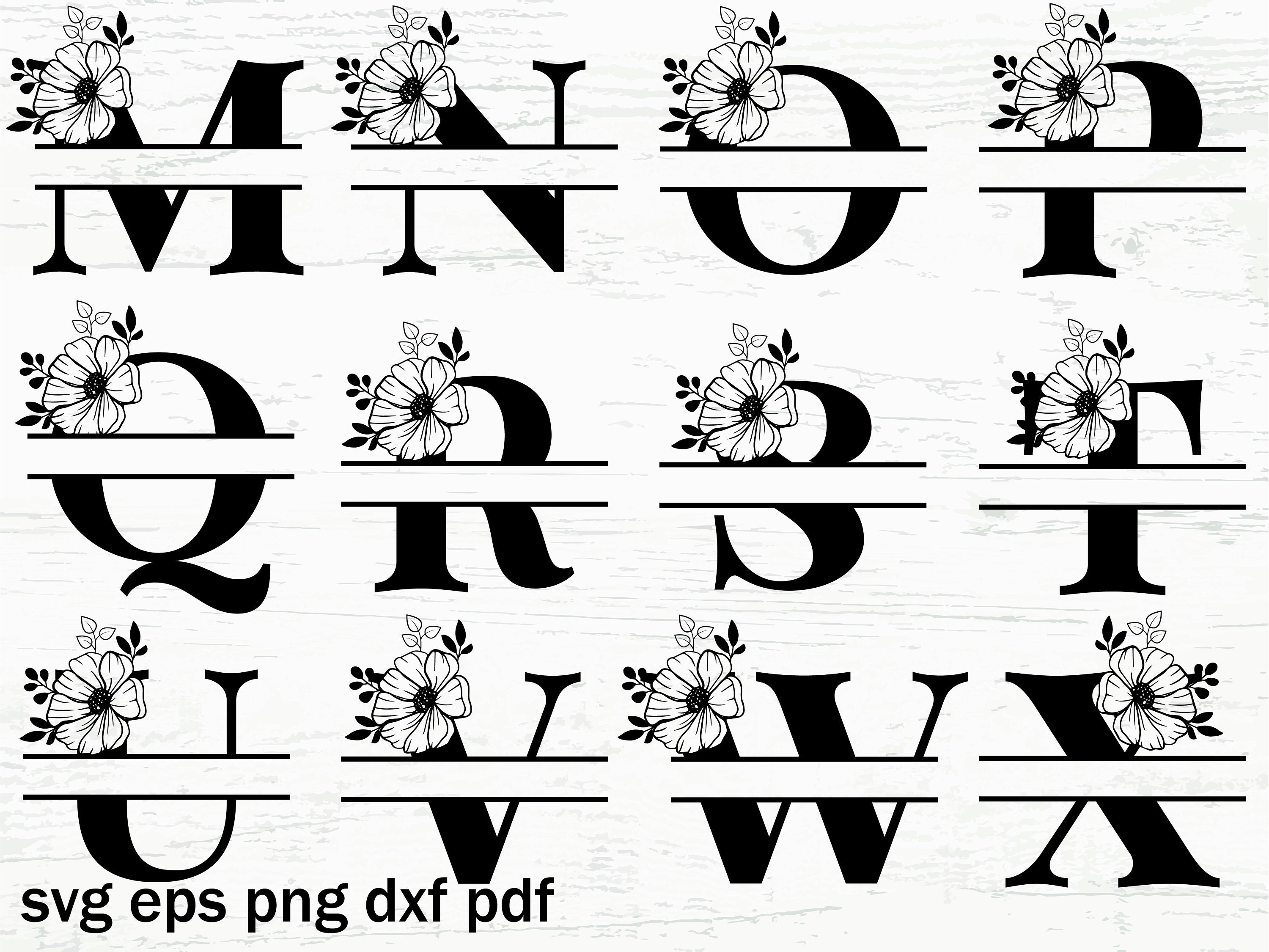 Flower Split Monogram Alphabet Svg Split Monogram Frame Alphabet Last