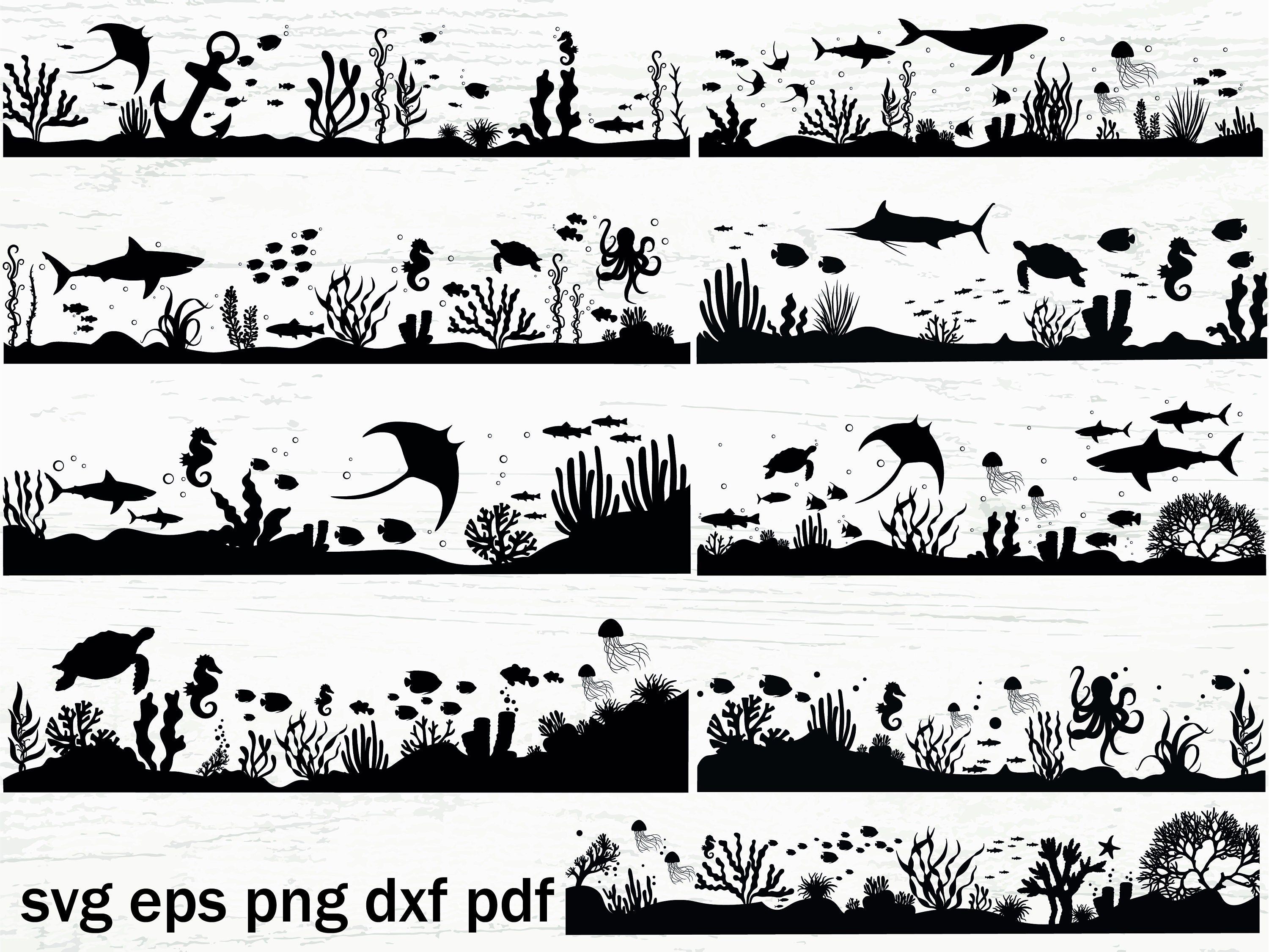 Sea Scene Svg, Undersea With Fish Svg, Corals Reef Svg, Seaweed Svg ...