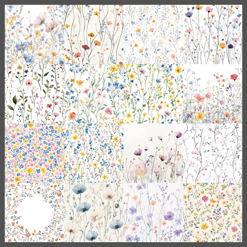 Wildflower Watercolor Seamless Patterns Bundle (52 JPG Files) - Etsy