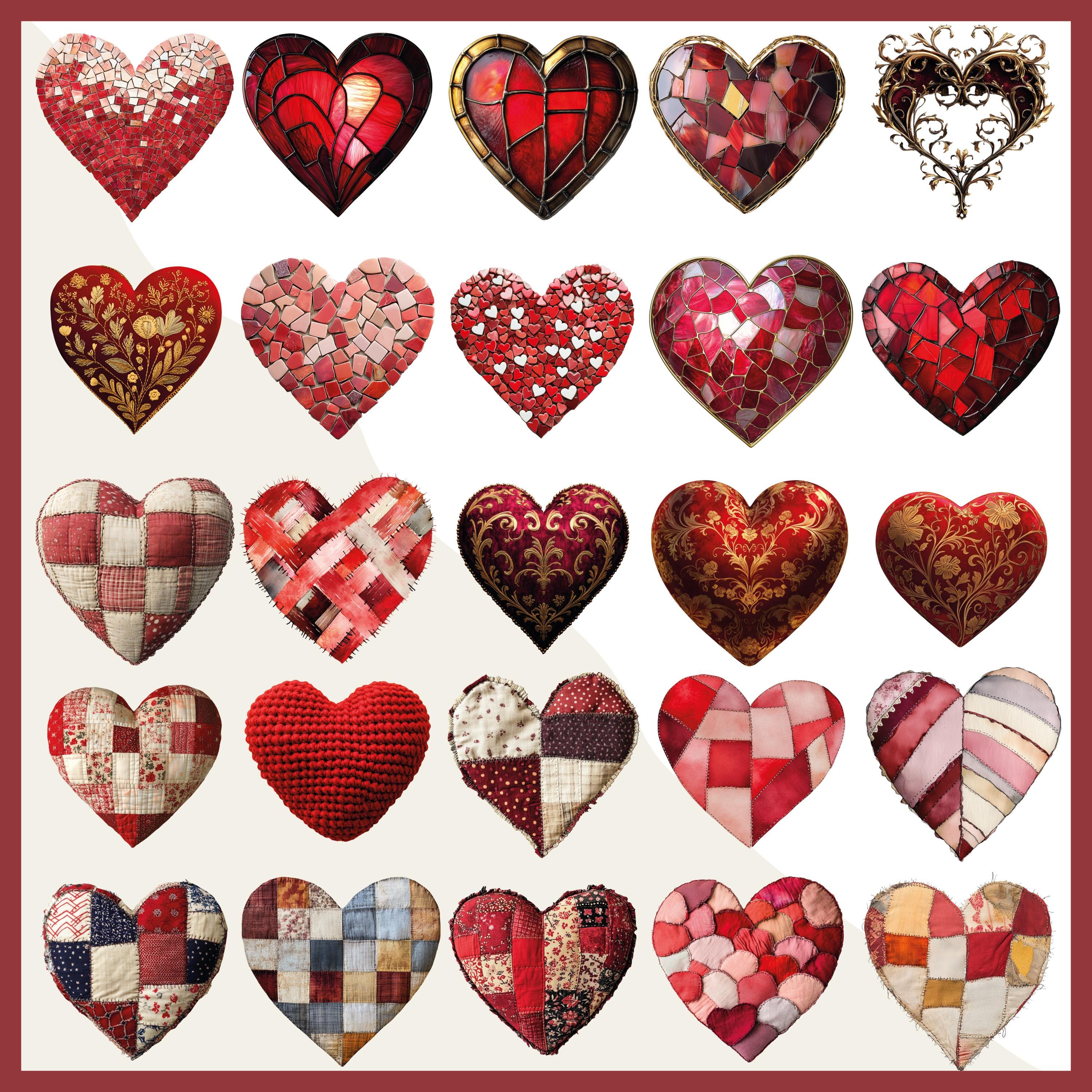 Red Hearts Clipart Bundle, Floral Watercolor Heart Stickers (201 PNG ...