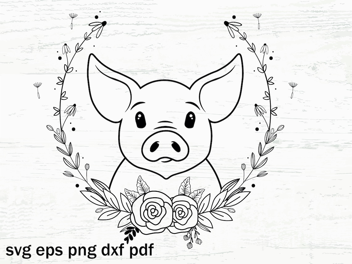Pig SVG Bundle, Pig Face SVG, Animal Face, Pig With Flowers Svg, Floral ...