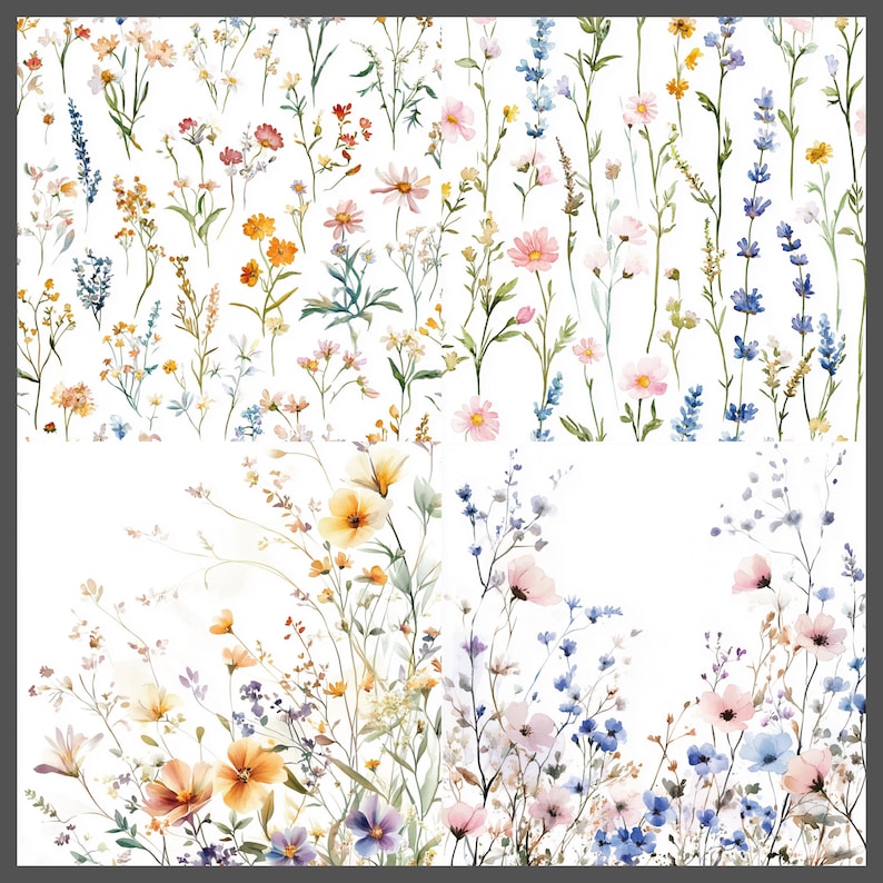 Wildflower Watercolor Seamless Patterns Bundle (52 JPG Files) - Etsy
