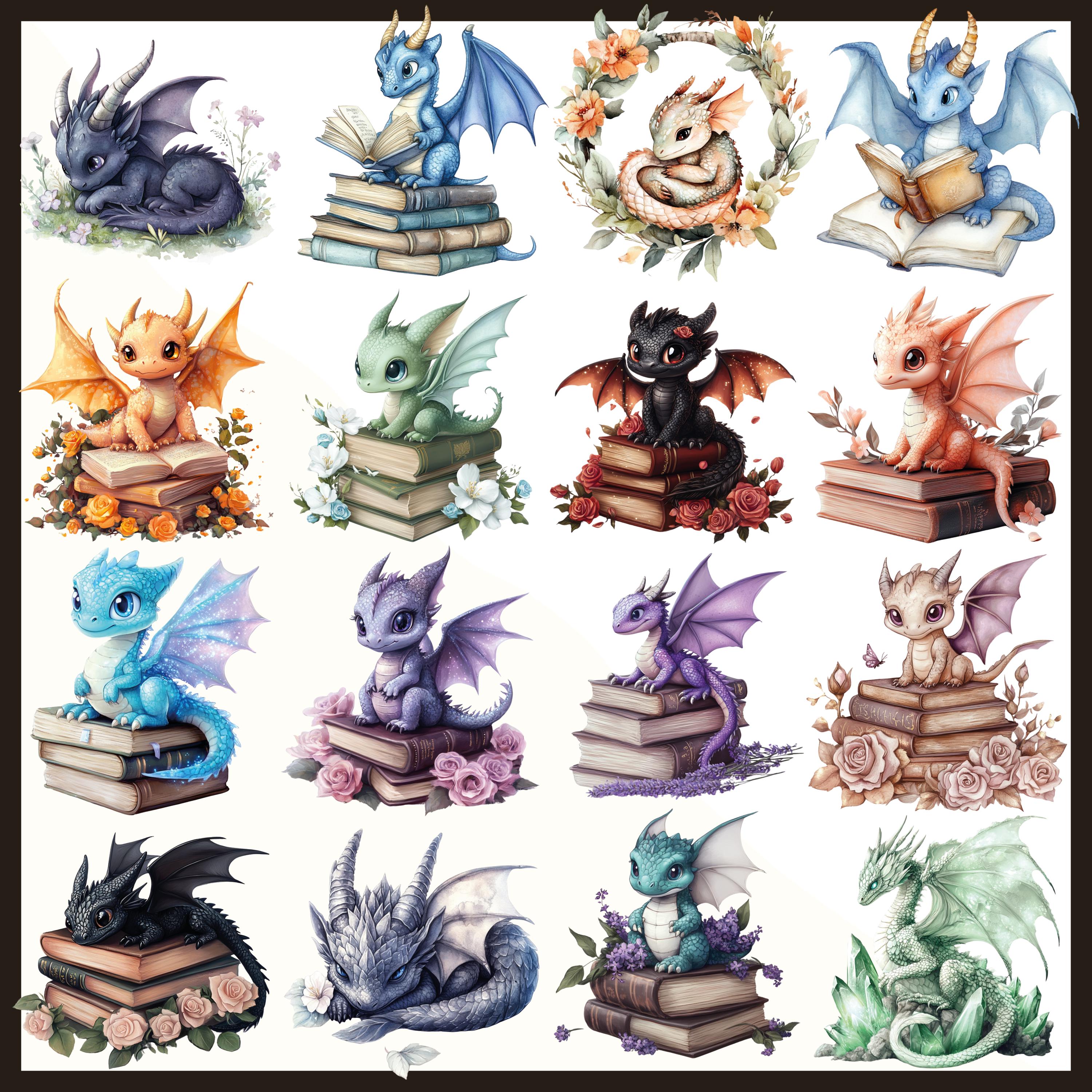 Fantasy Dragon Clipart Bundle, Watercolor PNG Set, Magical Creatures ...