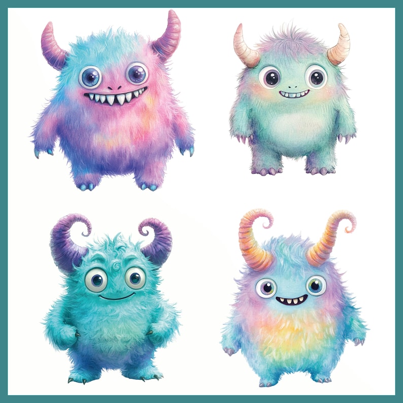 Kawaii Monster Clipart Bundle, Colorful Cartoon PNG Set (108 Files) - Etsy