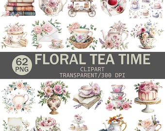 Floral Tea Party Clipart Set: Vintage Teacups & Teapots (PNG, 300 DPI ...