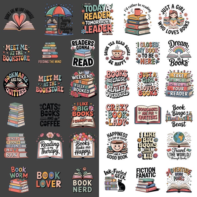 Book Quotes Clipart Bundle: 121 PNG Reading Stickers (commercial Use ...