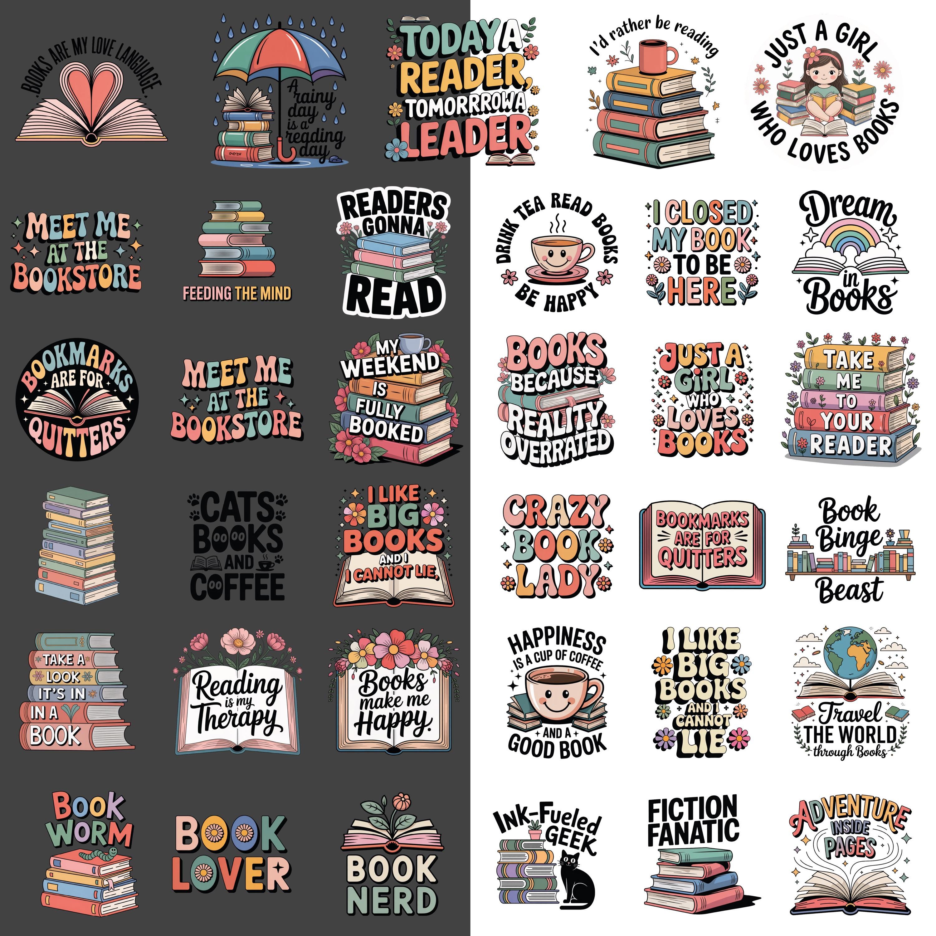 Book Quotes Clipart Bundle: 121 PNG Reading Stickers (commercial Use ...