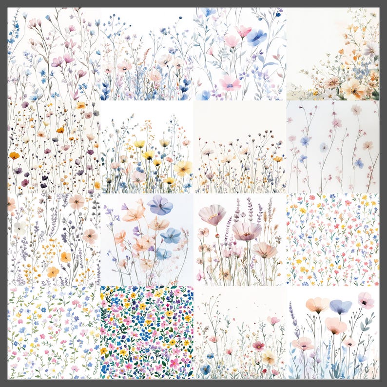 Wildflower Watercolor Seamless Patterns Bundle (52 JPG Files) - Etsy