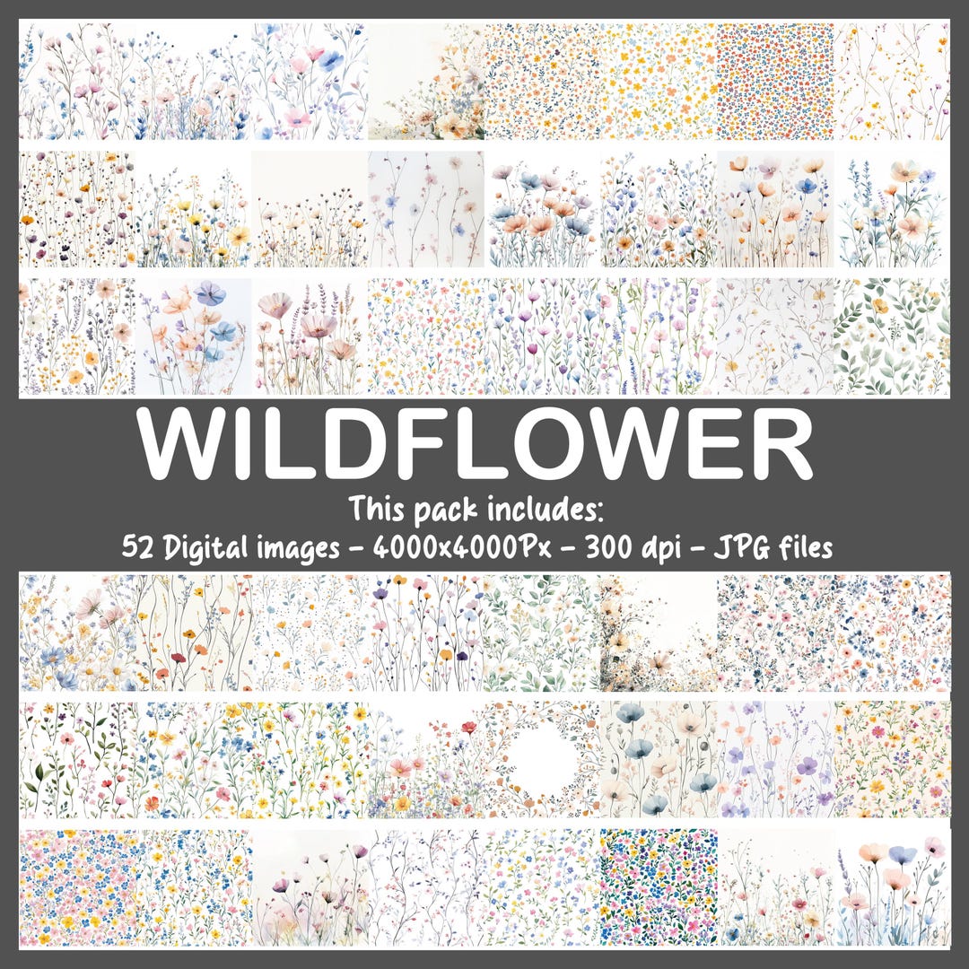 Wildflower Watercolor Seamless Patterns Bundle (52 JPG Files) - Etsy