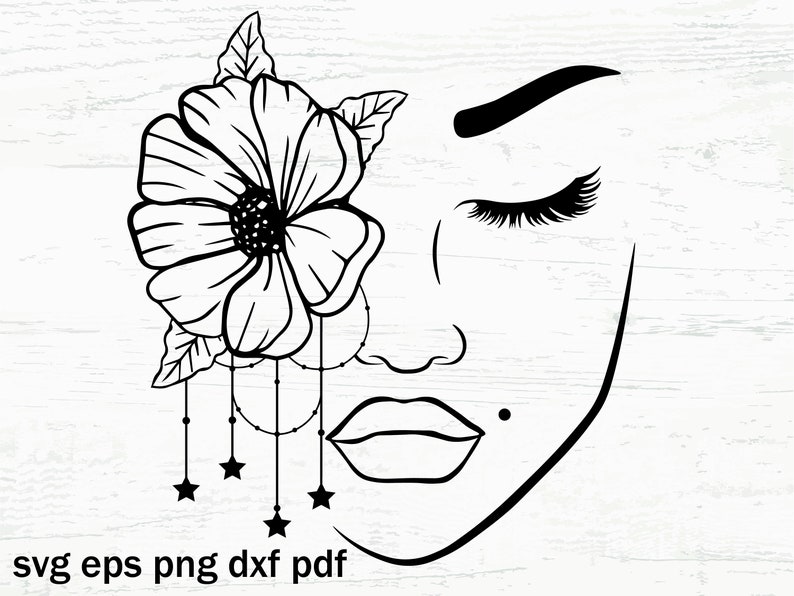 Woman Face With Flowers SVG, Woman Face With Rose SVG, Woman Face Svg ...