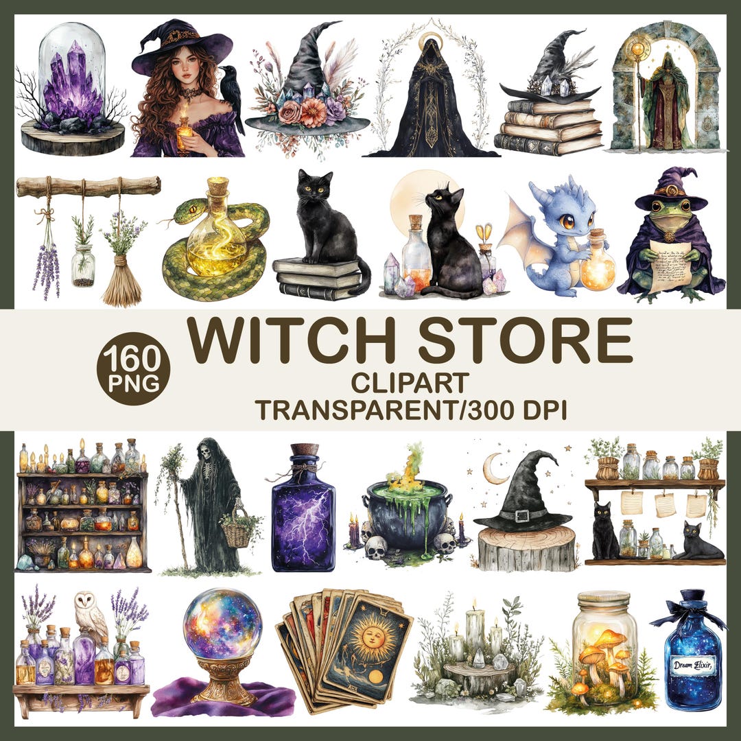Witch Store Clipart Bundle, Magic Potion, Black Cats (PNG, 300 DPI) - Etsy