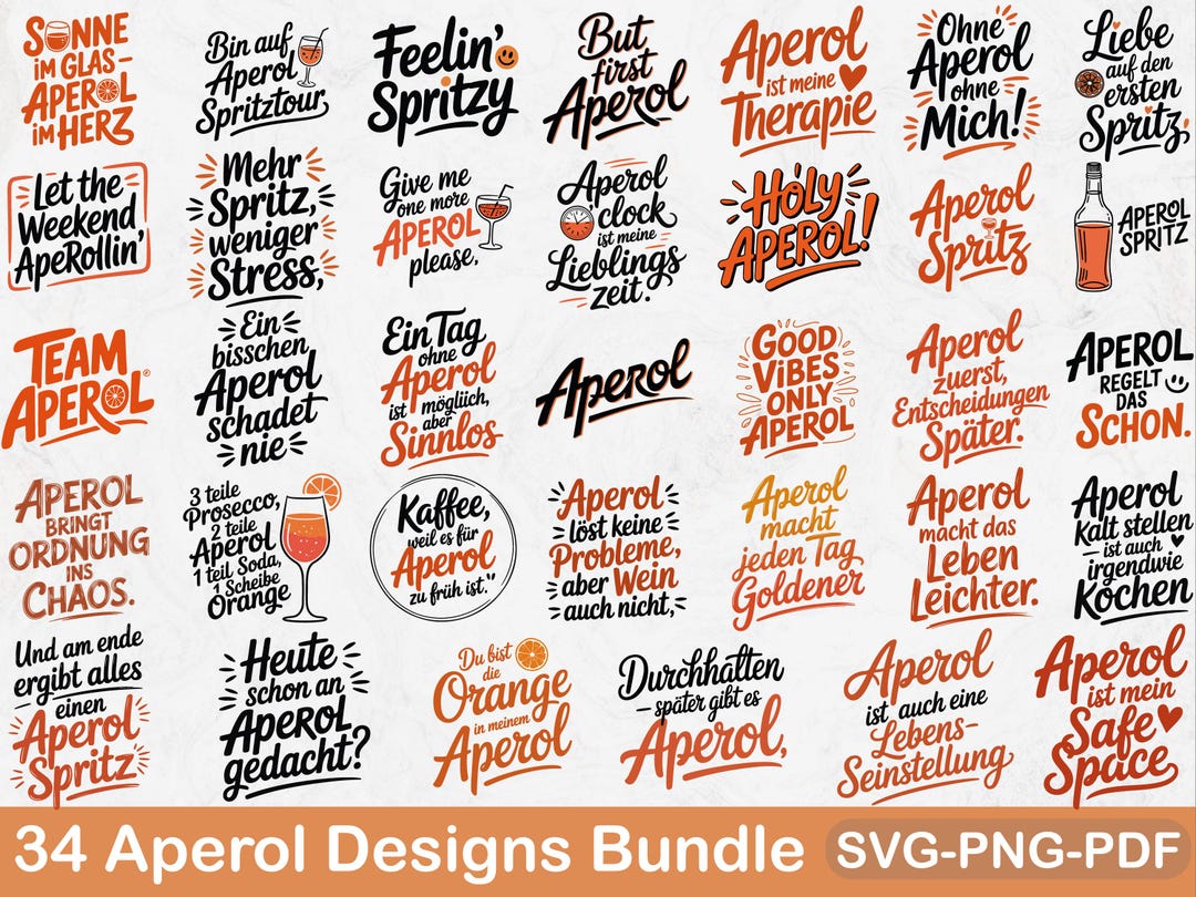 Aperol Spritz Zitate SVG Bündel | Sommer Cocktail Designs (Cricut, PDF ...