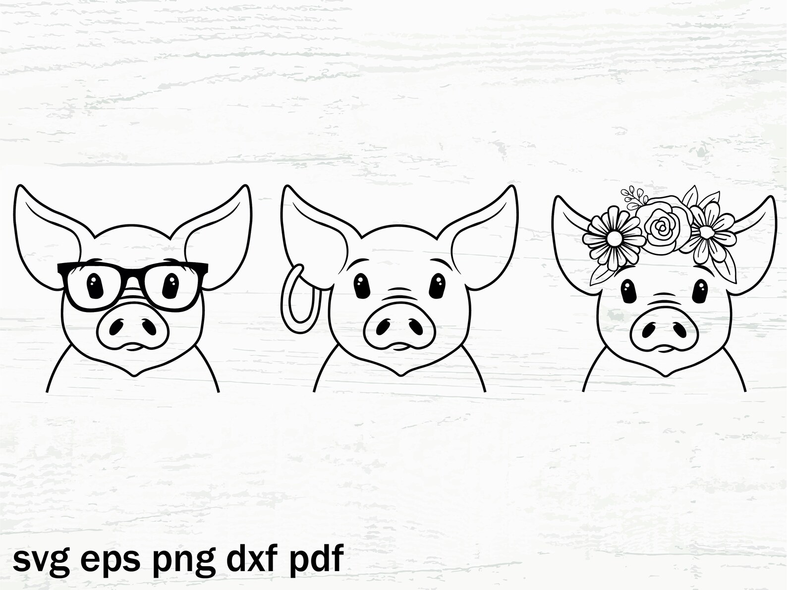 Pig SVG Bundle, Pig Face SVG, Animal Face, Pig With Flowers Svg, Floral ...