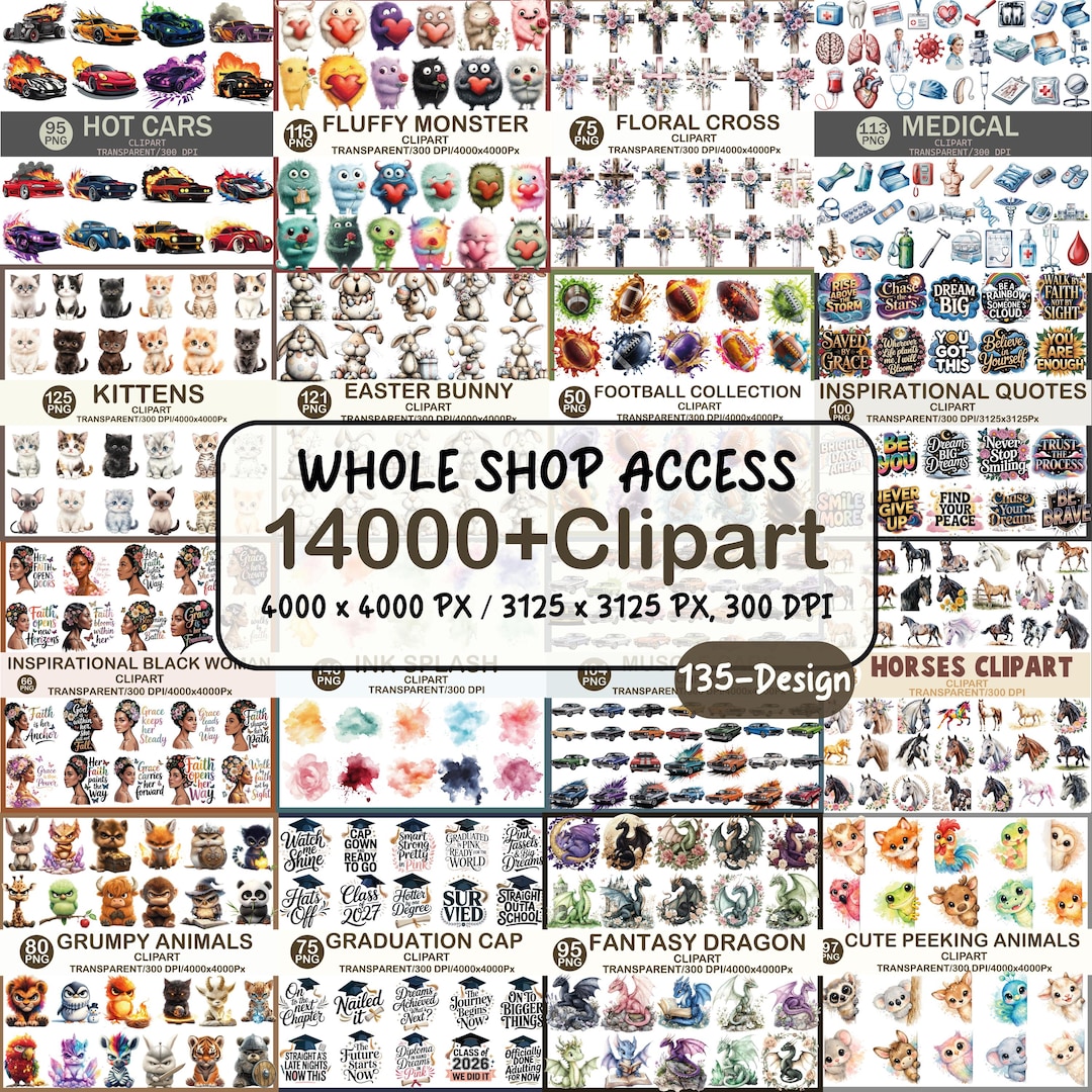 14000+ Clipart Bundle, Mega PNG Collection, Commercial Use (digital ...