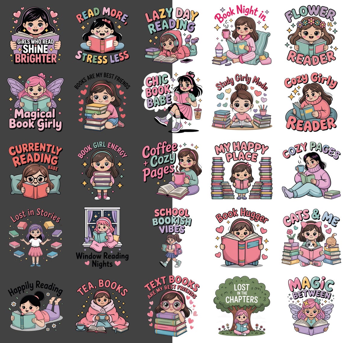 Book Lover Clipart Bundle: Cozy Reading Quotes, Bookish Girl Designs ...