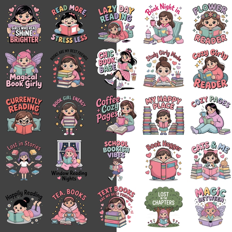 Book Lover Clipart Bundle: Cozy Reading Quotes, Bookish Girl Designs ...