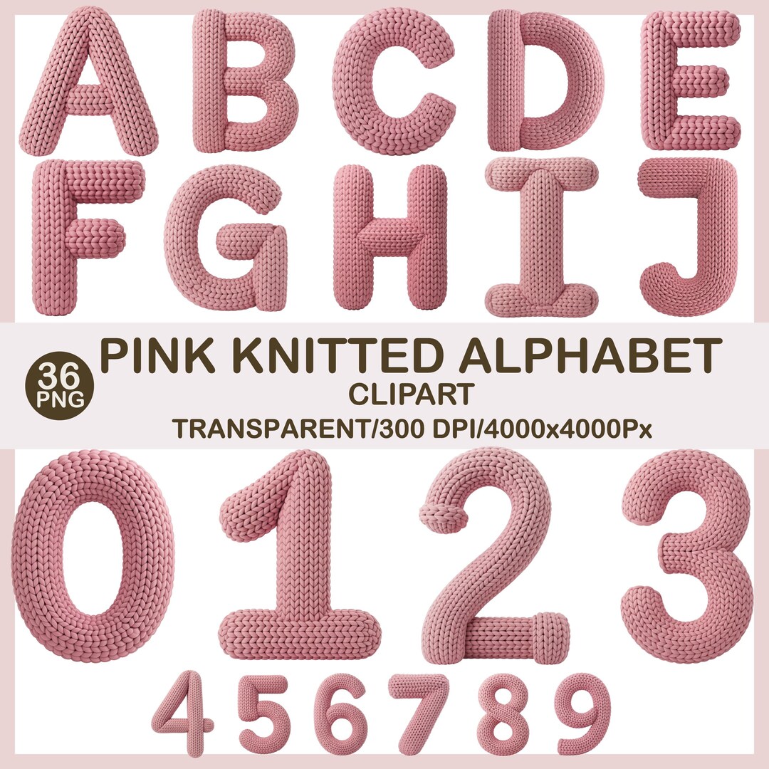 Pink Knitted Alphabet Clipart | Baby Girl Nursery Decor (PNG Digital ...