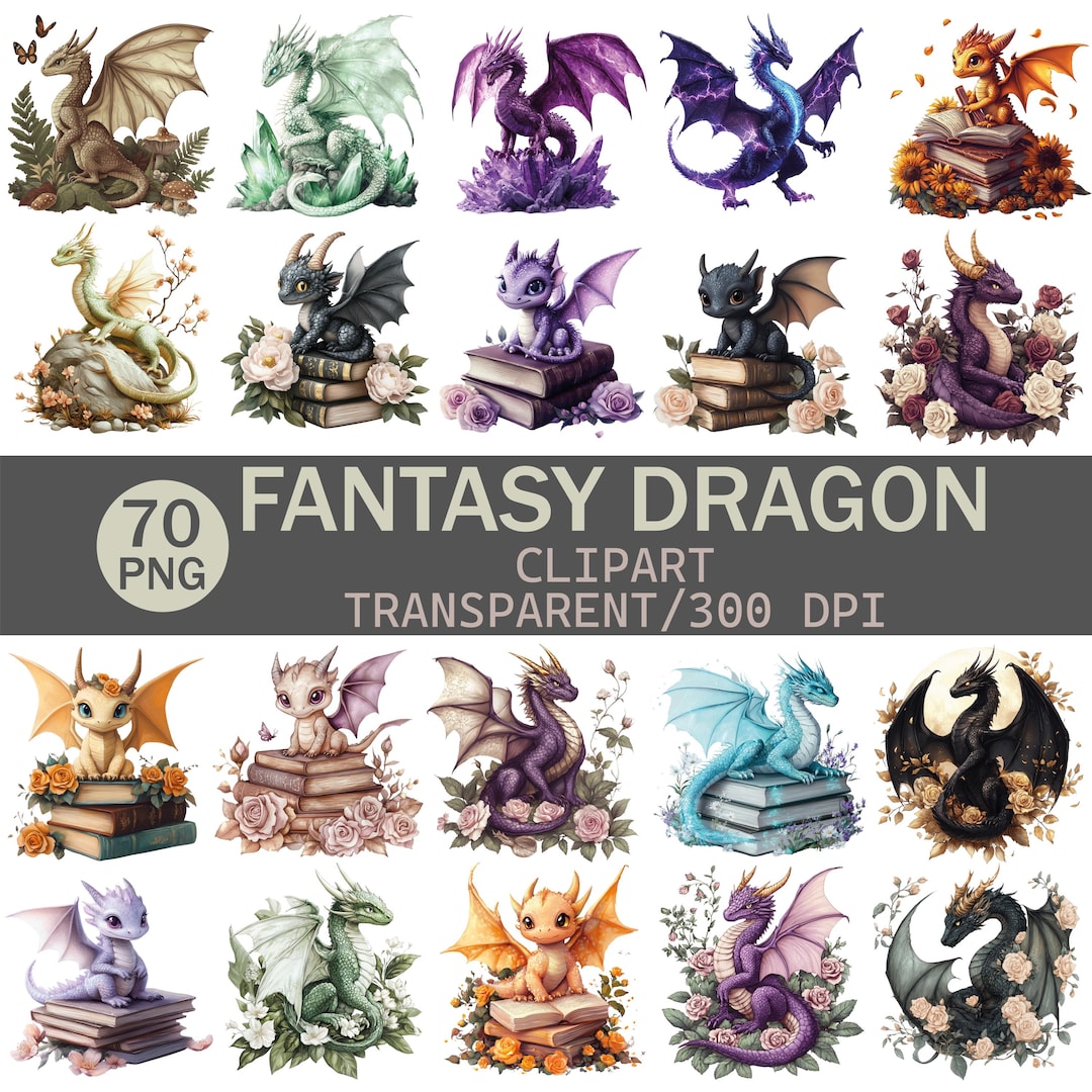 Fantasy Dragon Clipart Bundle – 70 Enchanting Dragon Illustrations ...