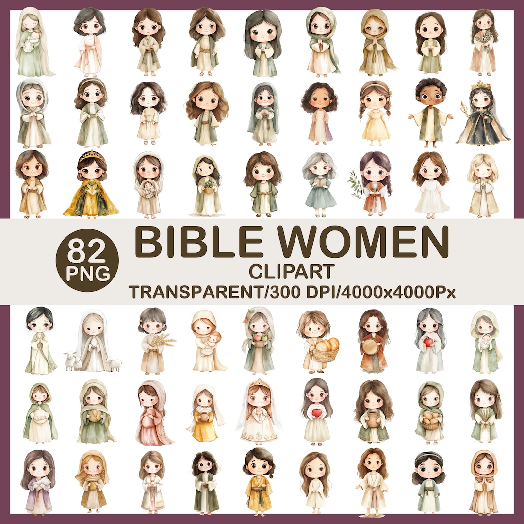 Bible Women Clipart | 82 Christian Female Watercolor Illustrations (PNG ...