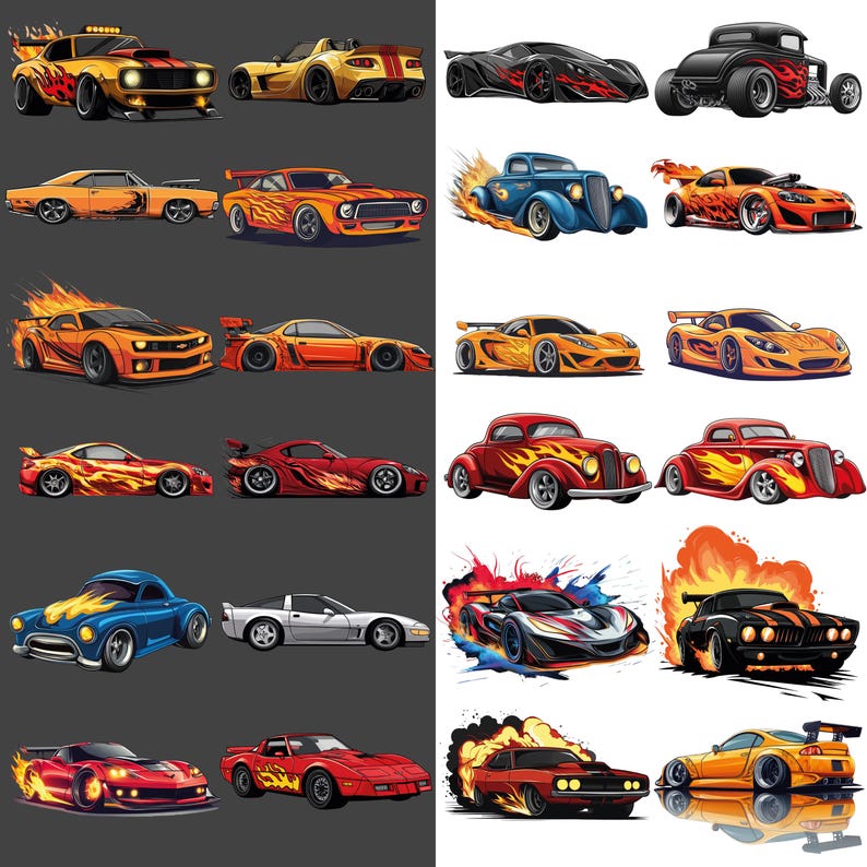 Hot Cars Clipart: 95 Fiery Car Illustrations (PNG Digital Download) - Etsy