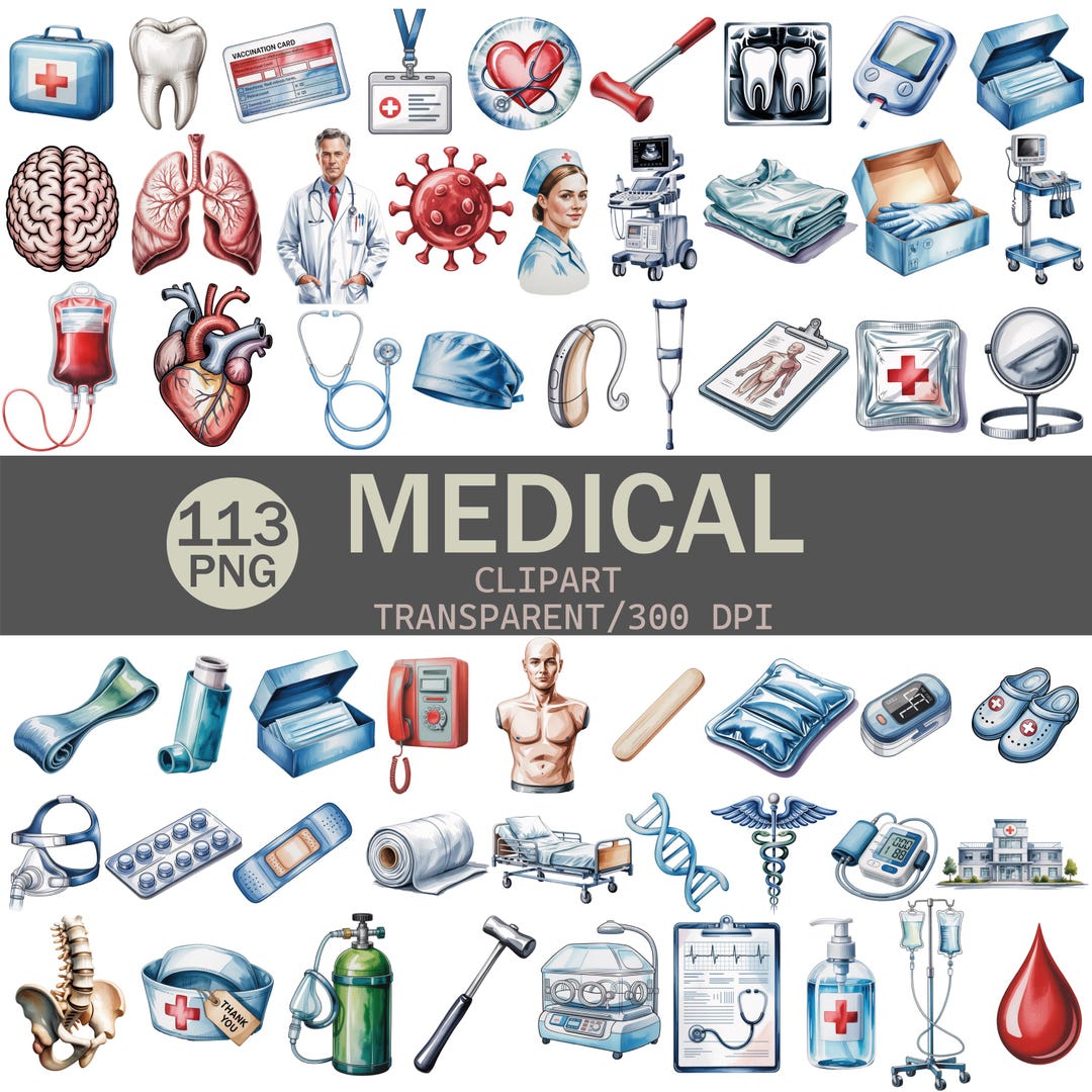 Medical Clipart Bundle: Watercolor Doctor, Nurse, Anatomy PNG (digital ...