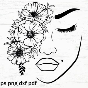 Woman Face With Flowers SVG, Woman Face With Rose SVG, Woman Face Svg ...